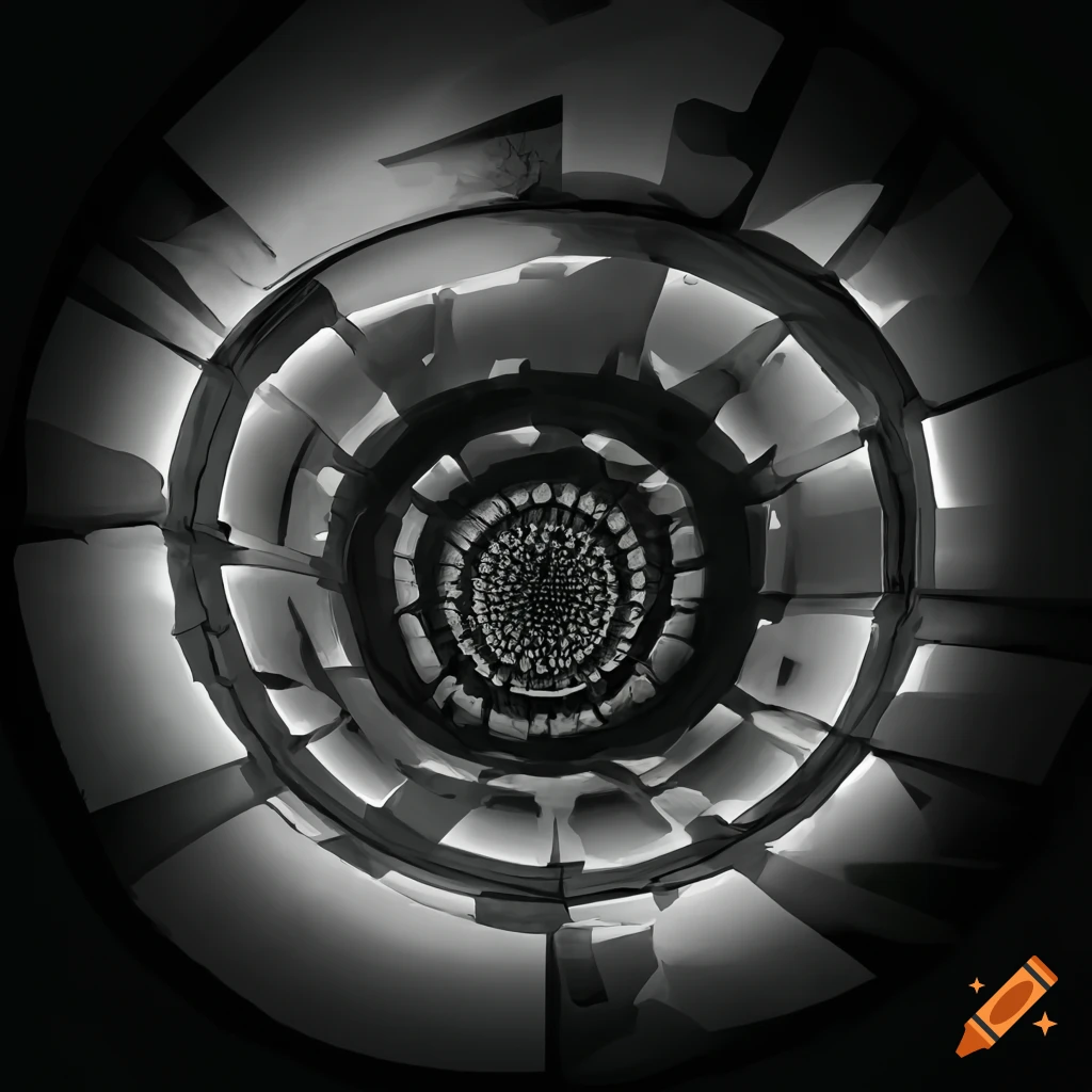 Futuristic black and white architectural drawing with metal structures ...