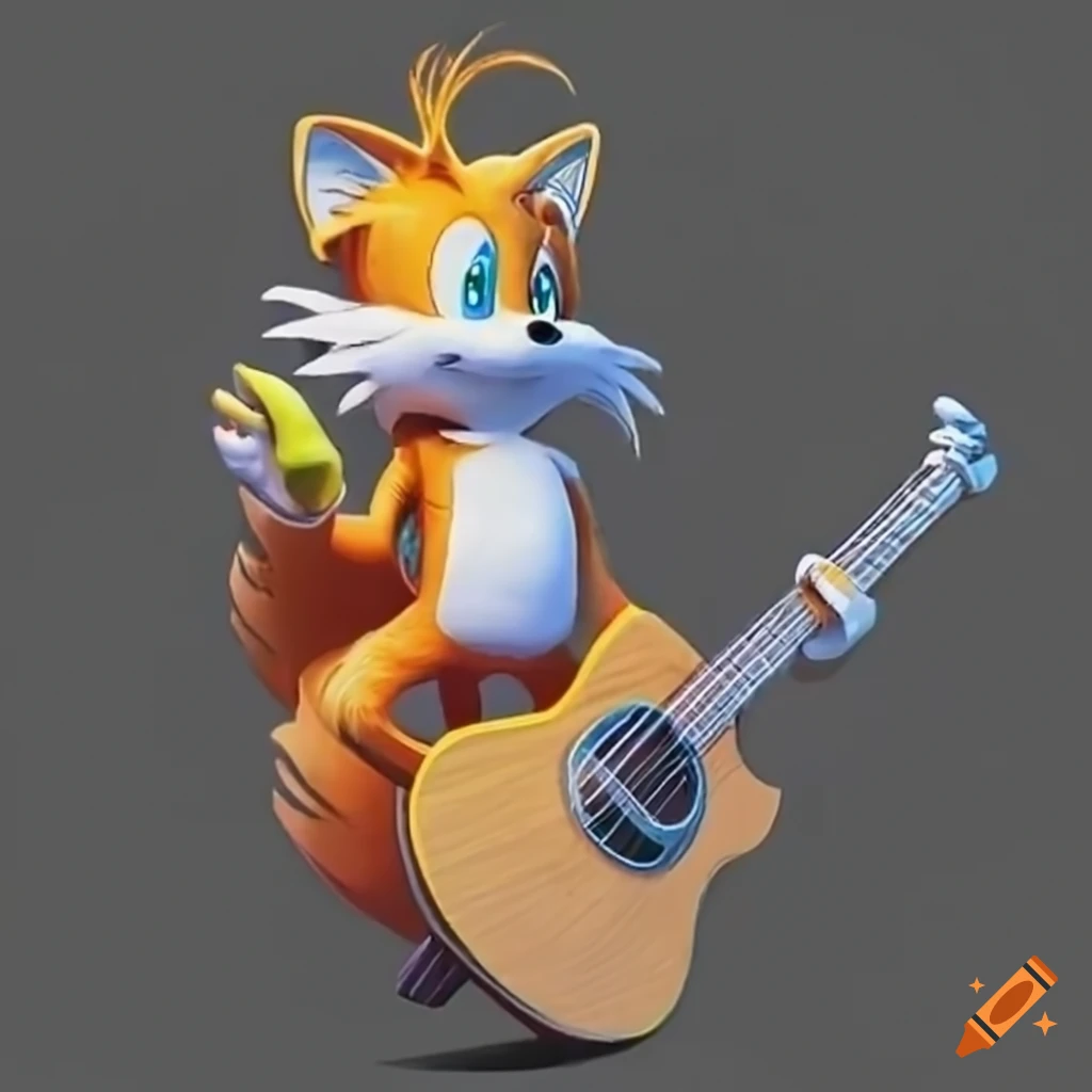 Tails playing a guitar on Craiyon