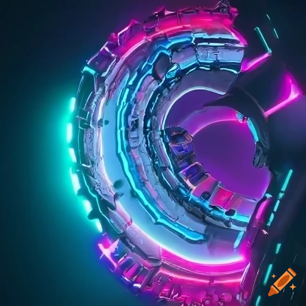 Futuristic cyberpunk-inspired heavy metal core with titanium and neon ...