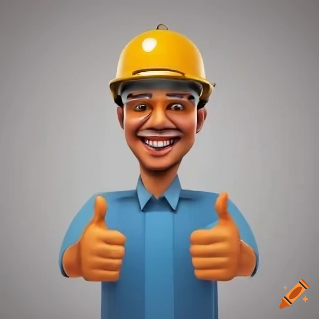 Happy traffic controller giving thumbs up in front of heavy equipment ...