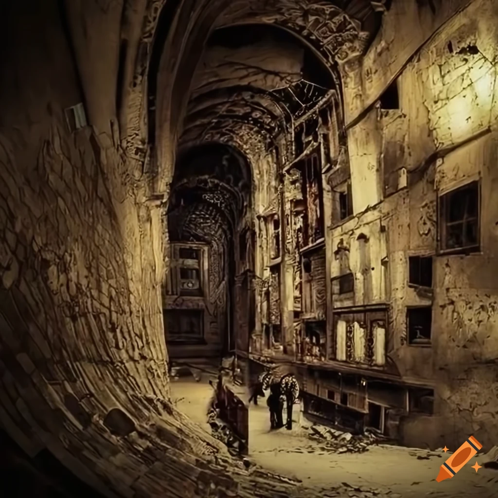 Intricately designed underground city with steampunk and junkhead ...