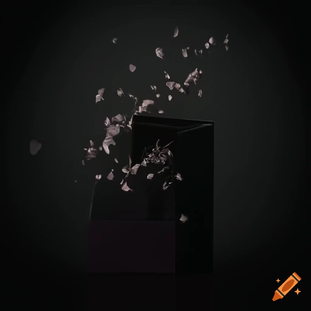 Black silhouette picture of box edges dissolving into floral fragments ...