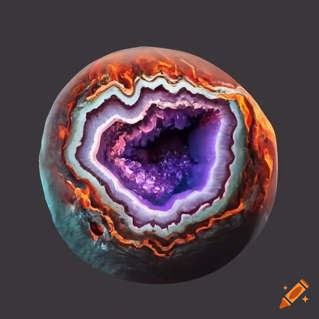Geode rock with vibrant lava flowing out artistically on Craiyon