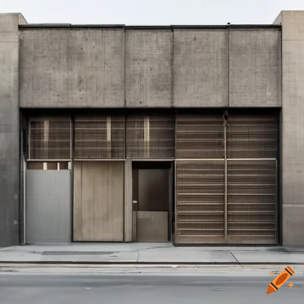 Flat storefront facade with brutalist styling on Craiyon