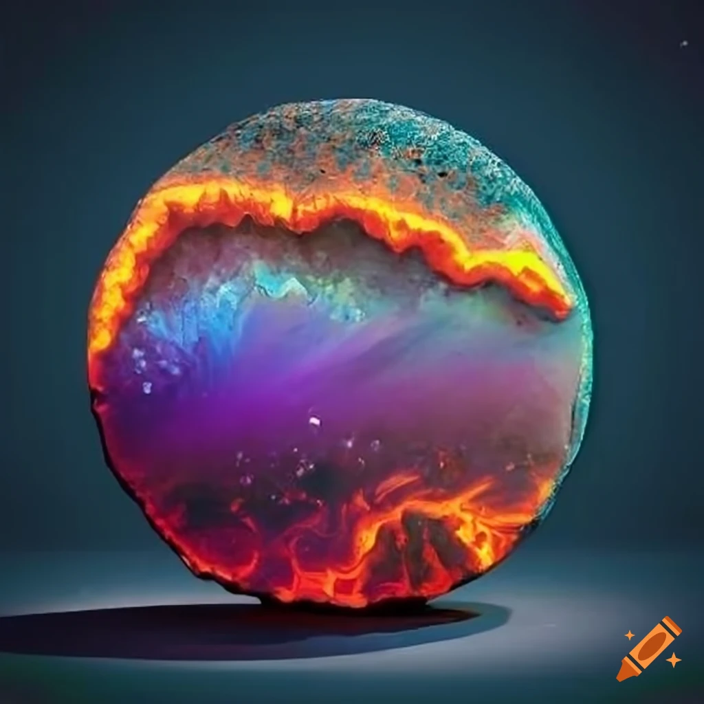 Geode rock with vibrant lava flowing out artistically on Craiyon