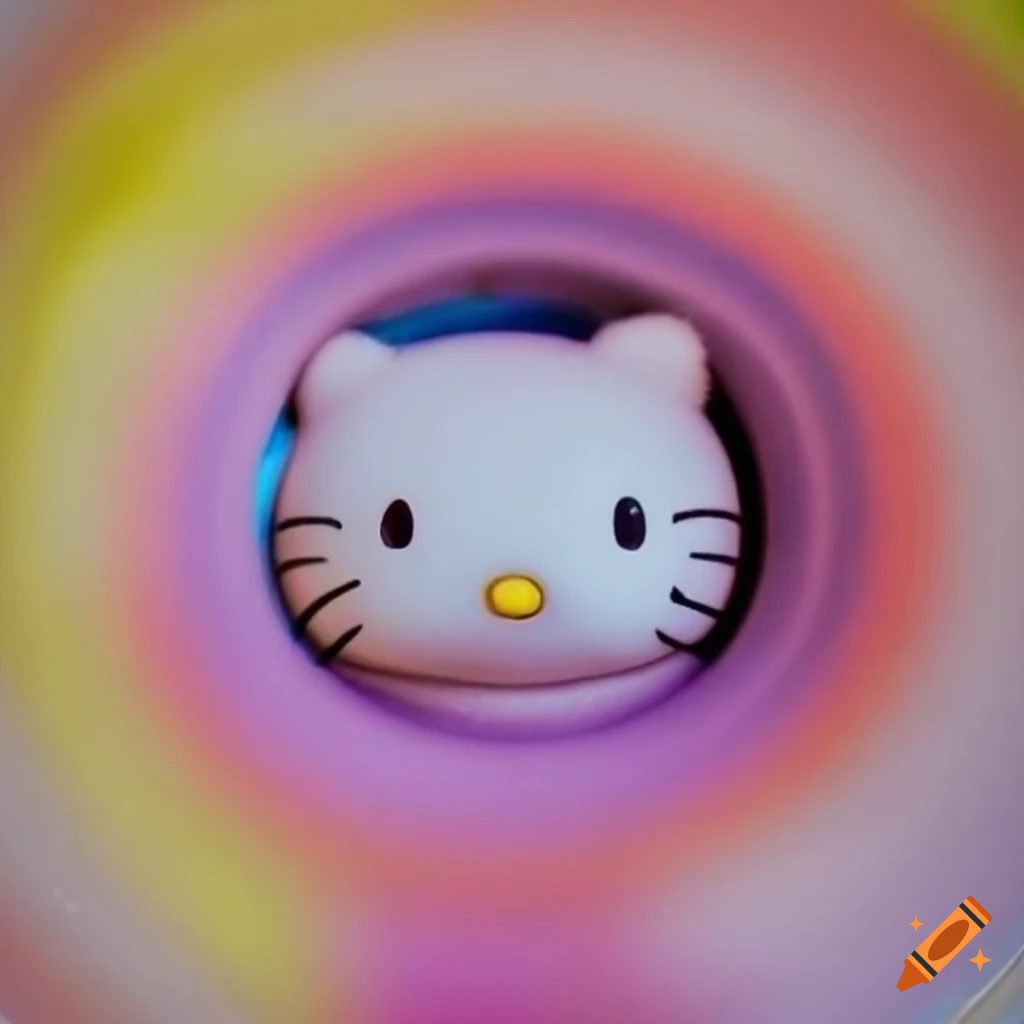 Close-up of hello kitty's face in pastel colors with a fisheye effect ...