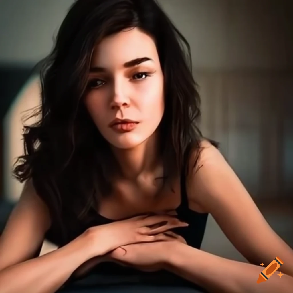 Brunette woman, 5 feet 5 inches tall, weighing 180 pounds on Craiyon