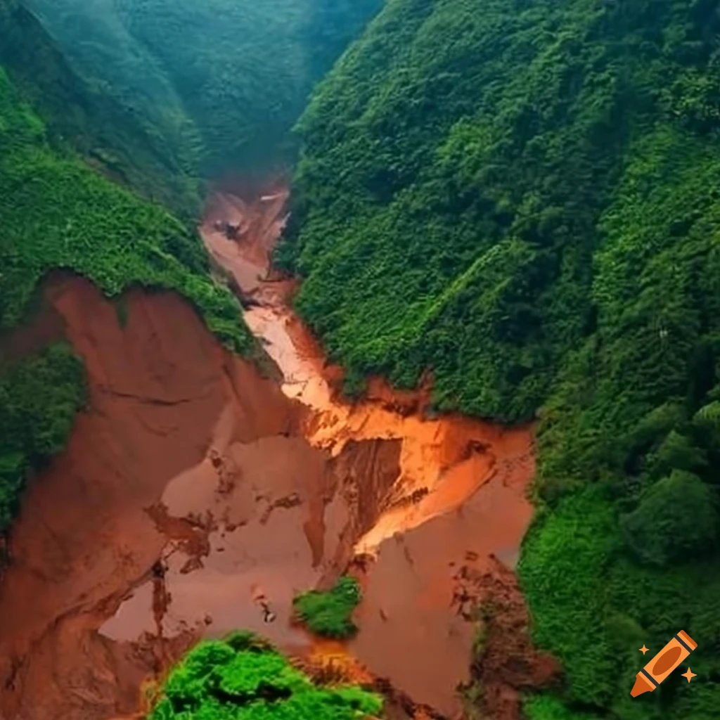 Wayanad landslide disaster with the word "wayanad" falling alongside ...