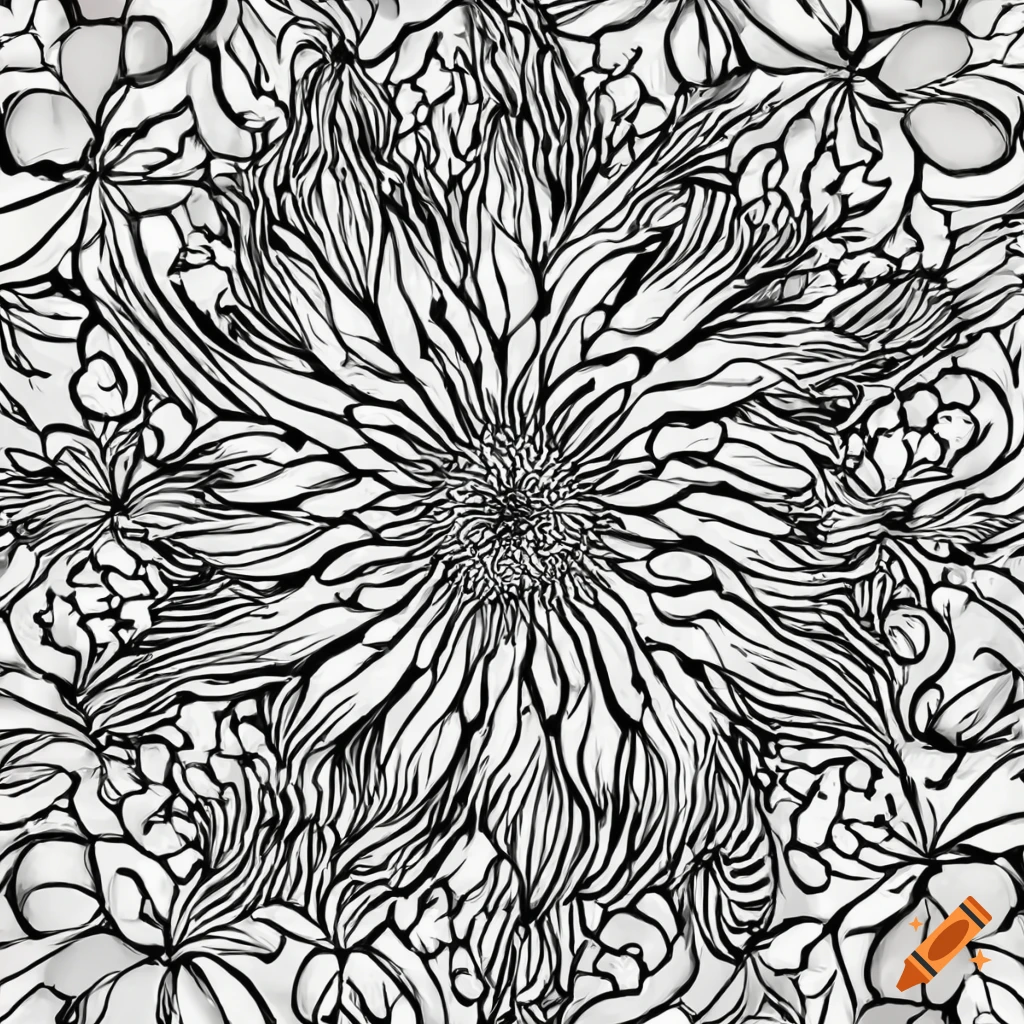 Black and white flower coloring page with clean line art on white ...