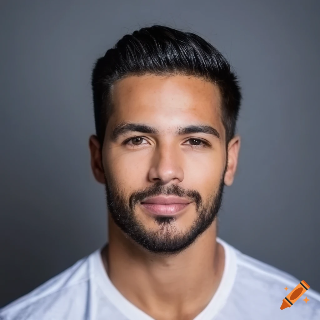 Headshot of a handsome 30-year-old Colombian man with brown eyes on Craiyon