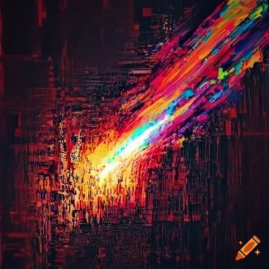 Detailed glitch art splatter painting of a comet on Craiyon