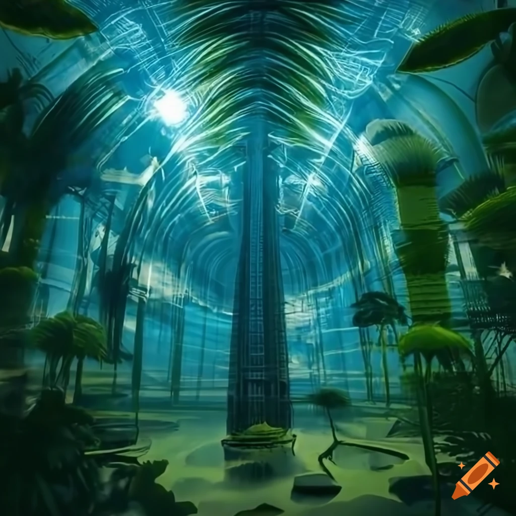Detailed blueprint of a 4k palm tree in a lush green jungle with ...