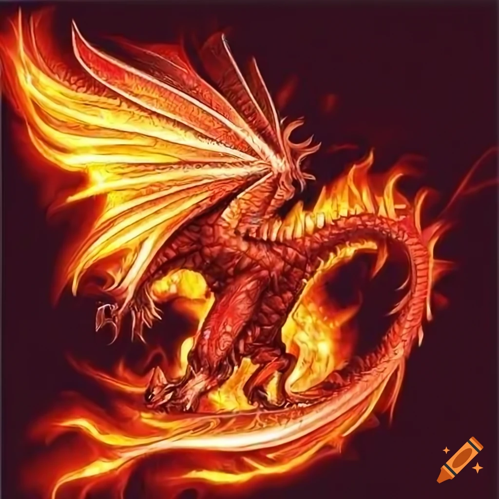 Fire dragon design with red, orange, and yellow hues and flame effects ...