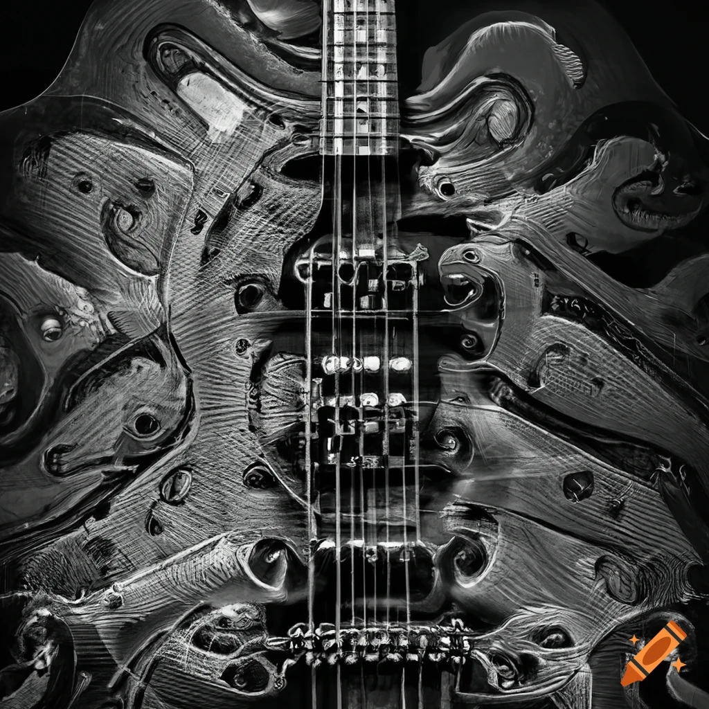 Monochrome distorted guitar with futuristic cybernetic design for metal ...