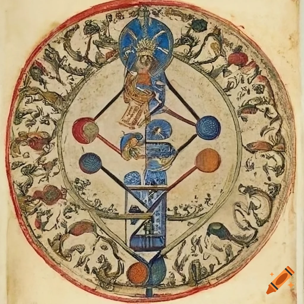 Kabbalistic graphic structure of the tree of life above a mysterious ...