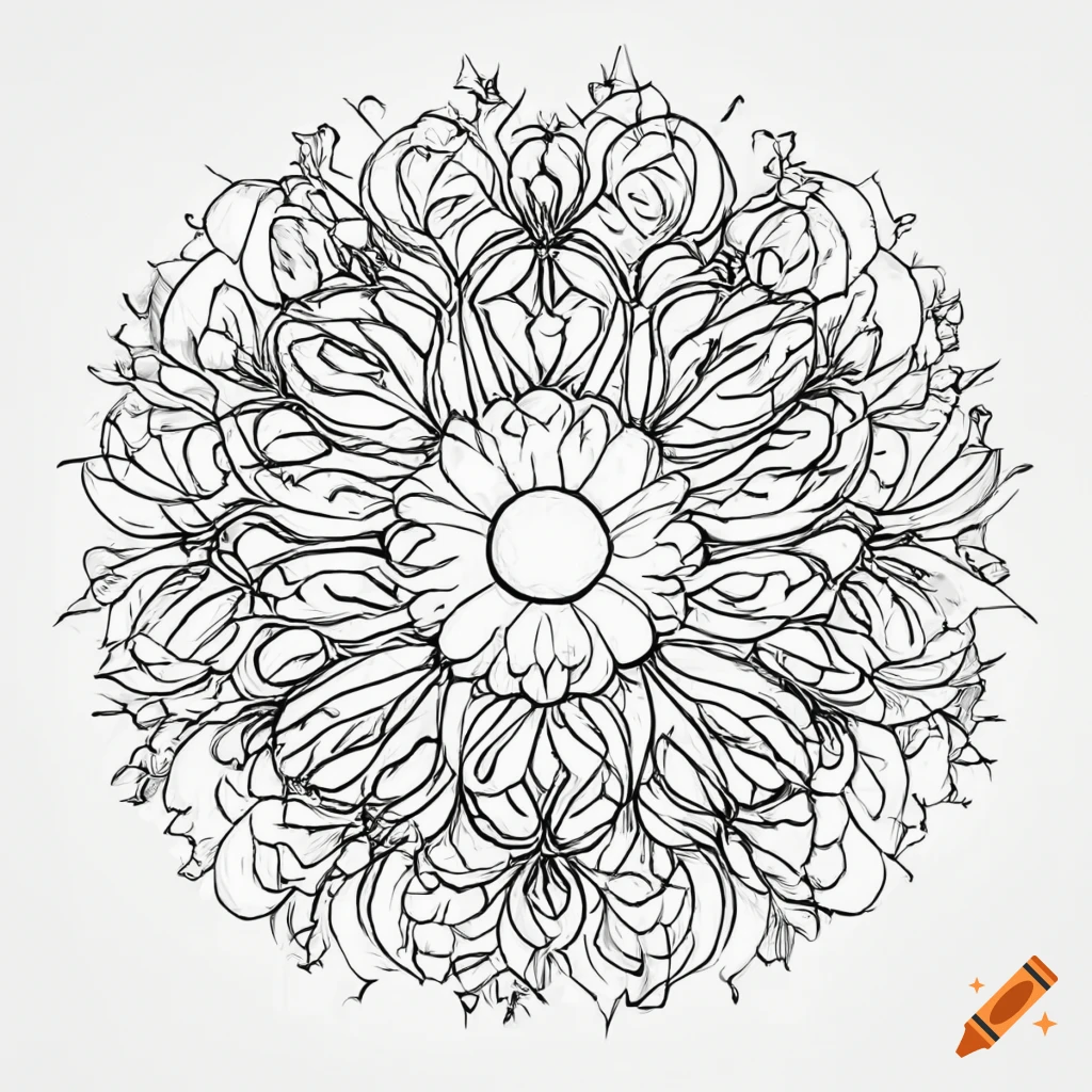 Black and white flower coloring page with clean line art on white ...