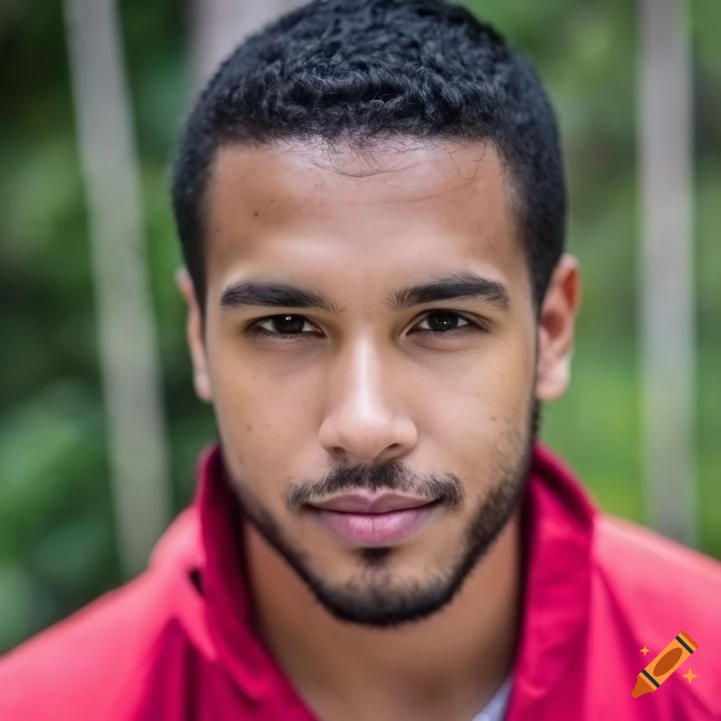 Headshot of a handsome 26-year-old Colombian man with brown eyes on Craiyon