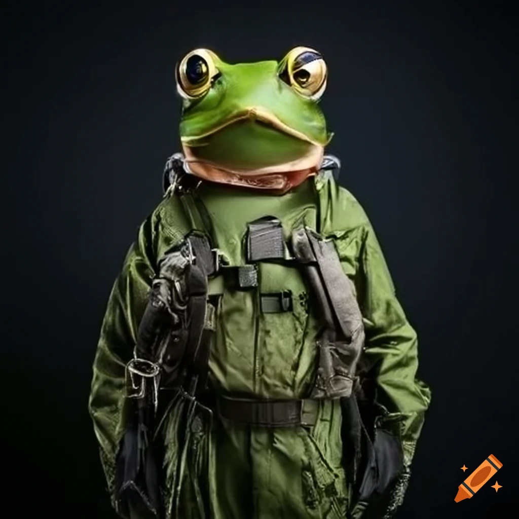 Unique frog in flight suit with soldier-inspired details on Craiyon