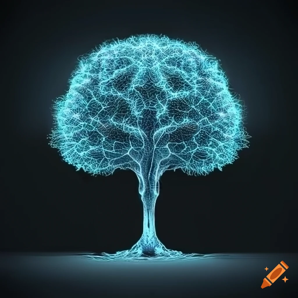 Neuron shaped like a tree with the logo SYNAPSES on Craiyon