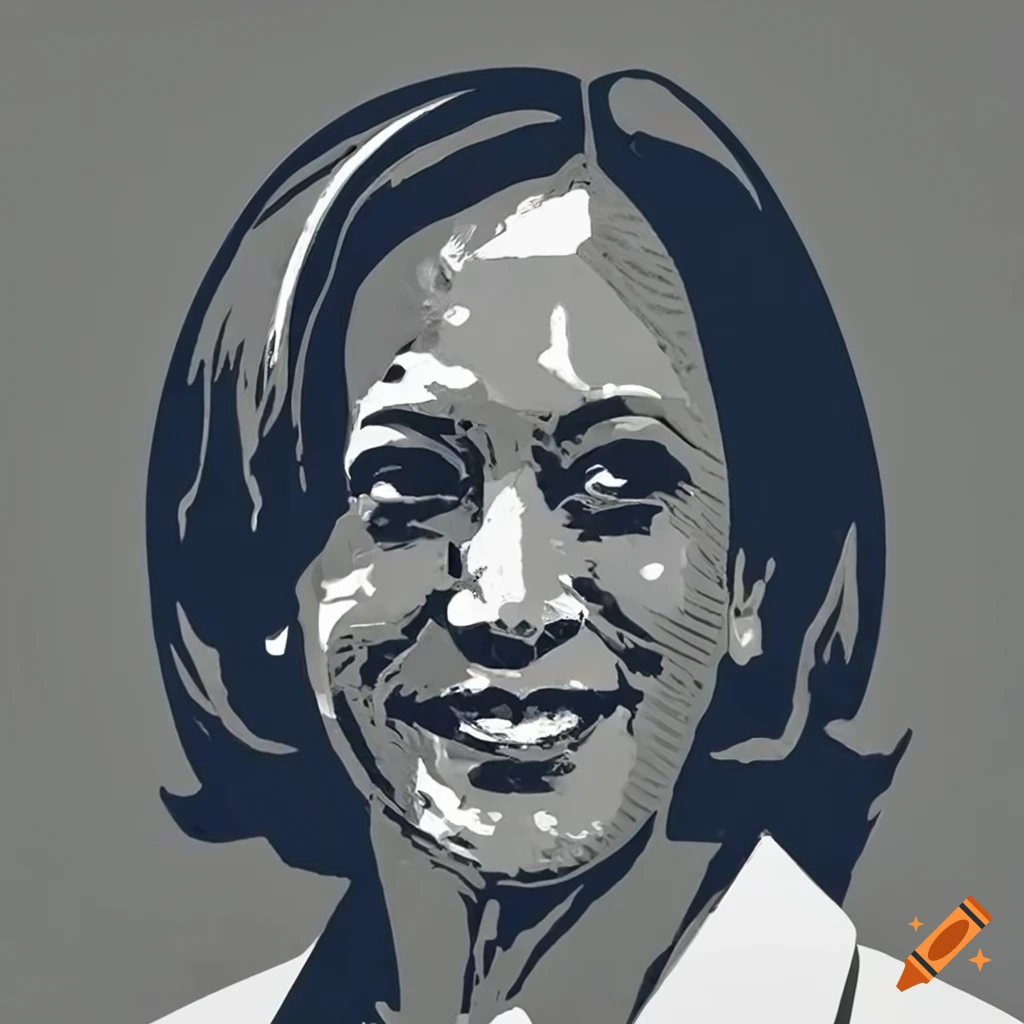 Vice president portrait of kamala harris in detailed linocut style on ...