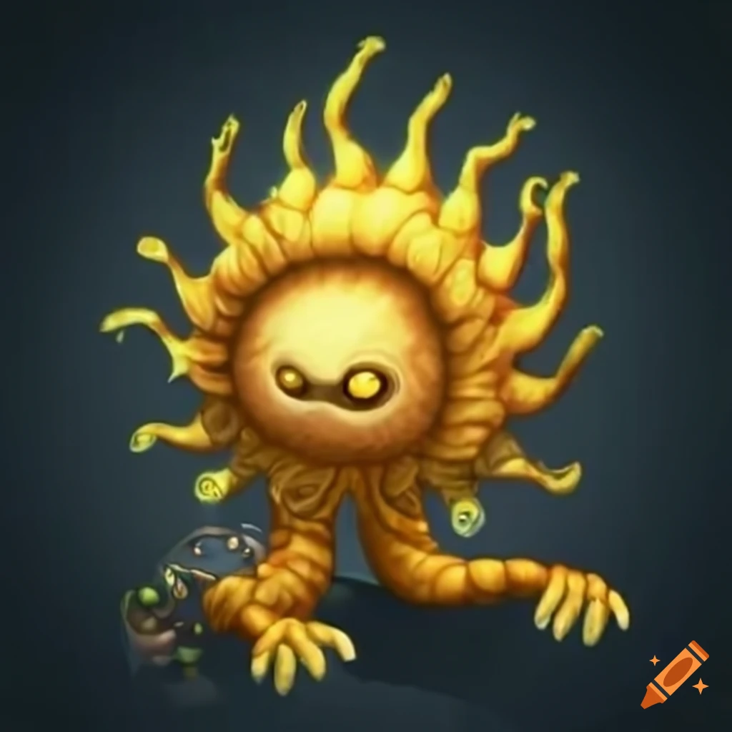 Ancient floating golden sun creature from my singing monsters on Craiyon