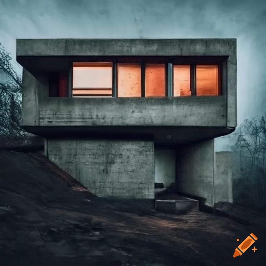 Brutalist concrete house on Craiyon
