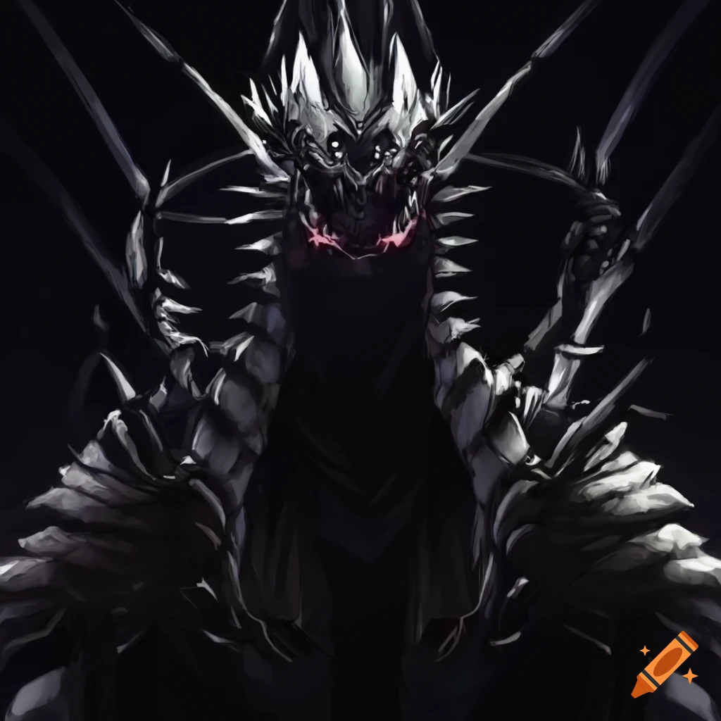 Anime character in black centipede armor with sharp teeth and claws on ...