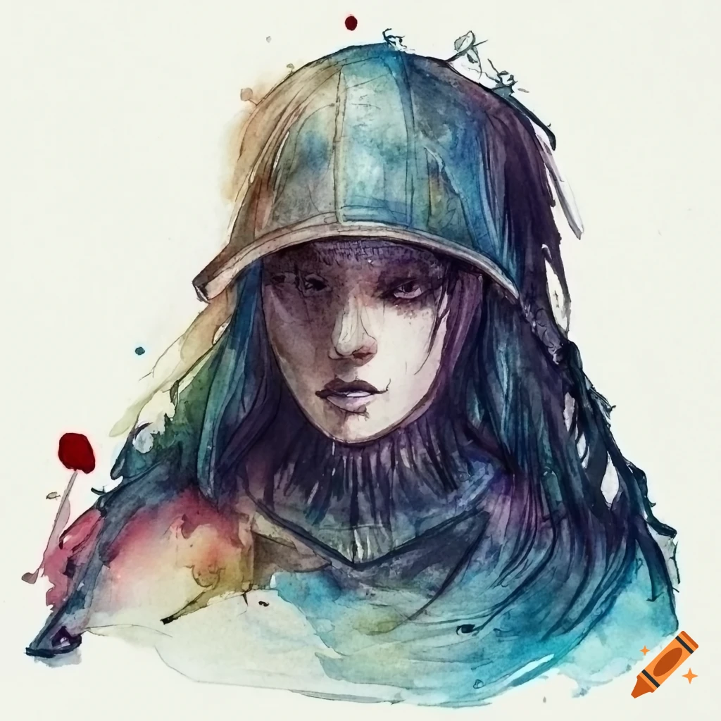 Colorful watercolor concept art of a gothic knight with flowing hair ...