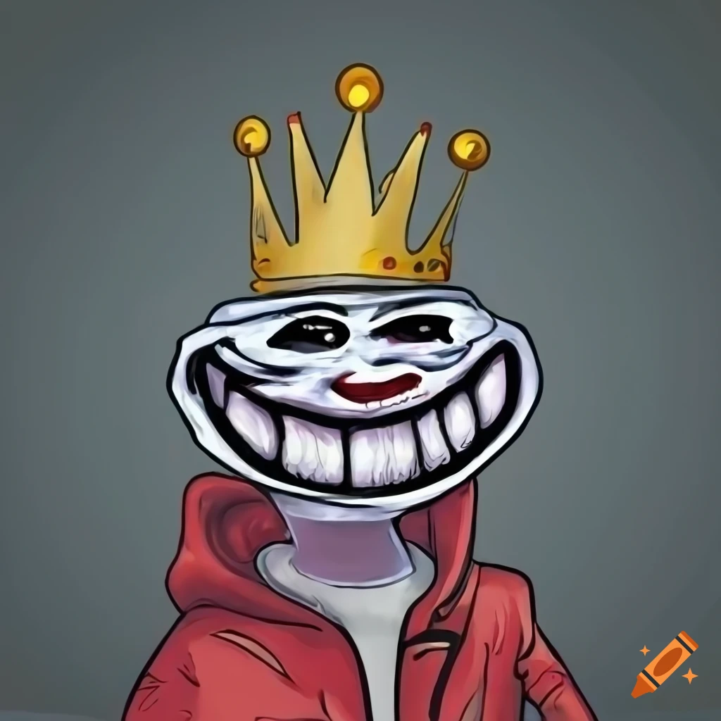 Troll face with a crown, red jacket, and white t-shirt in HD quality on ...