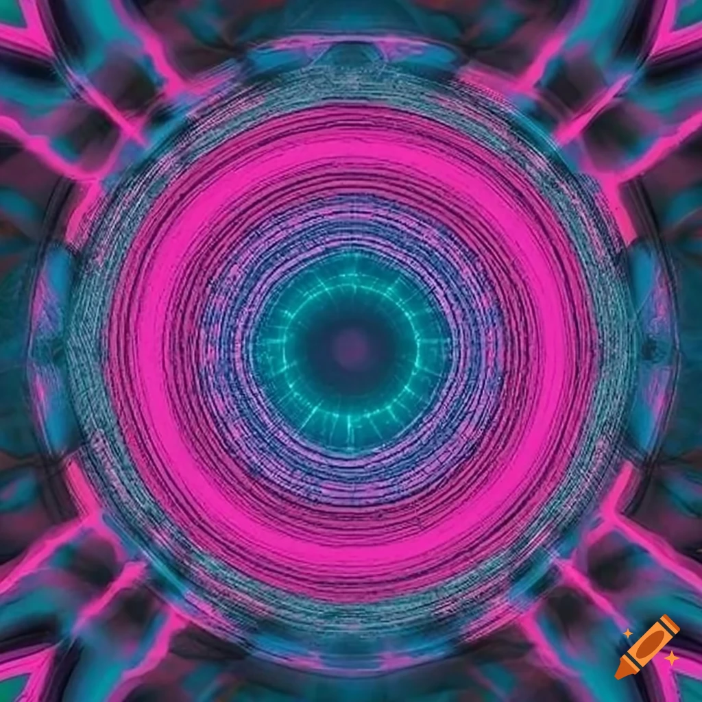 Abstract geometric neon pattern with triangles, circles, and vibrant ...