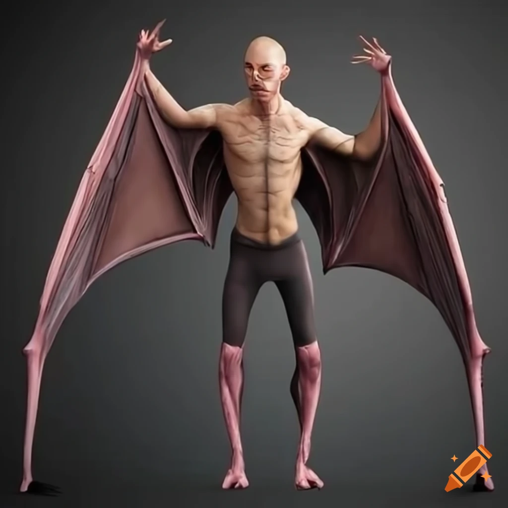 Ultra realistic man transforming into a bat-man hybrid with full body ...
