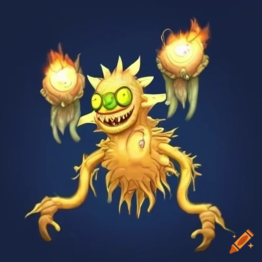Ancient floating golden sun creature from my singing monsters on Craiyon