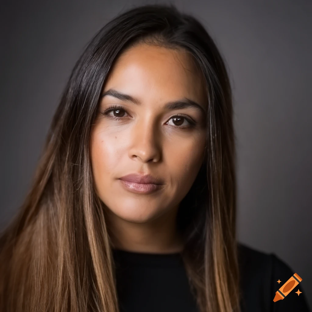 Headshot of a beautiful Colombian woman with brown eyes on Craiyon