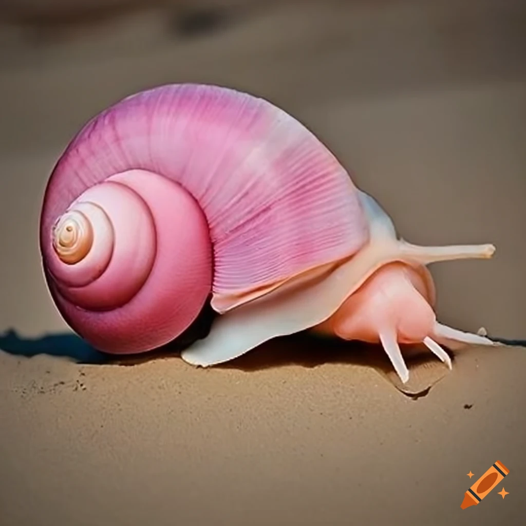 Friendly 20-foot tall pink sea snail on a tropical beach on Craiyon