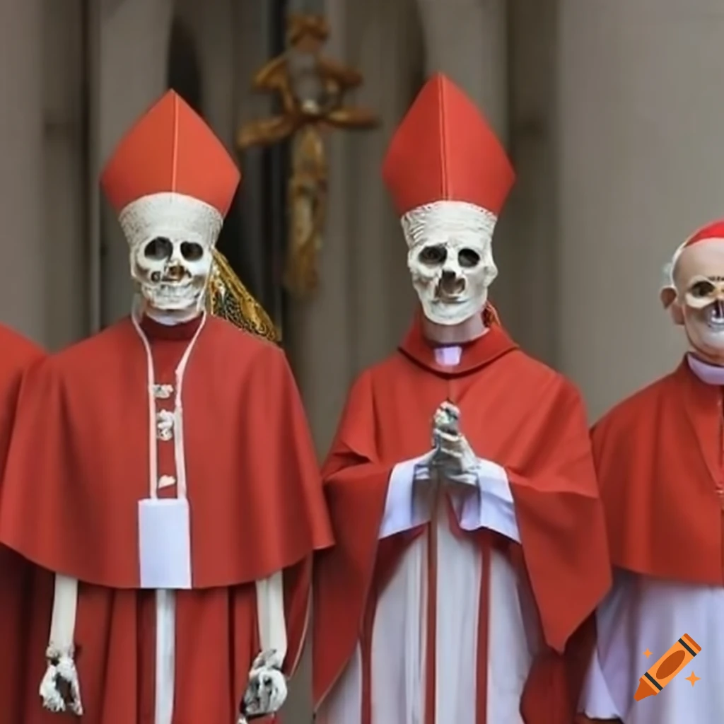 Skeletons dressed as Cardinals of the Catholic Church on Craiyon