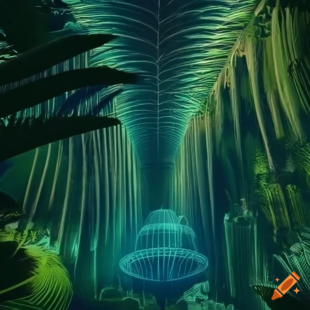 Detailed blueprint of a 4k palm tree in a lush green jungle with ...