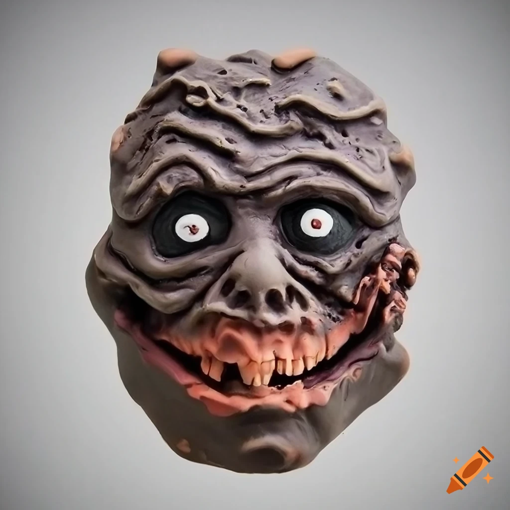 Ugly grotesque Halloween face mask of Clayface with black sunken eyes ...