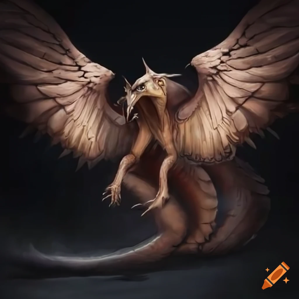 Fierce and intimidating mythical creature with large wings and sharp teeth on Craiyon