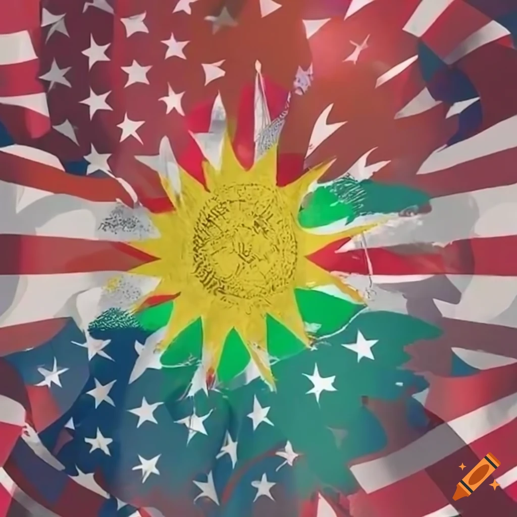 Sun with 21-ray US flag representing US-Kurdish relations like AIPAC ...