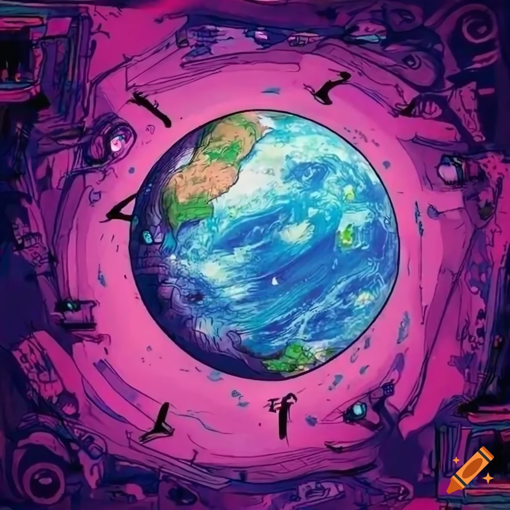 Cyberpunk style drawing of earth invasion by robot army with space ...