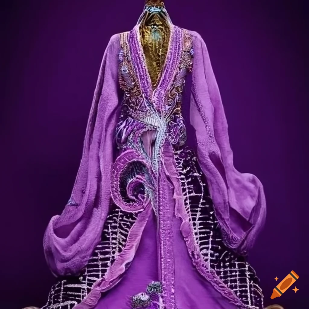 Enchanting purple robe with embroidered music notes design on Craiyon