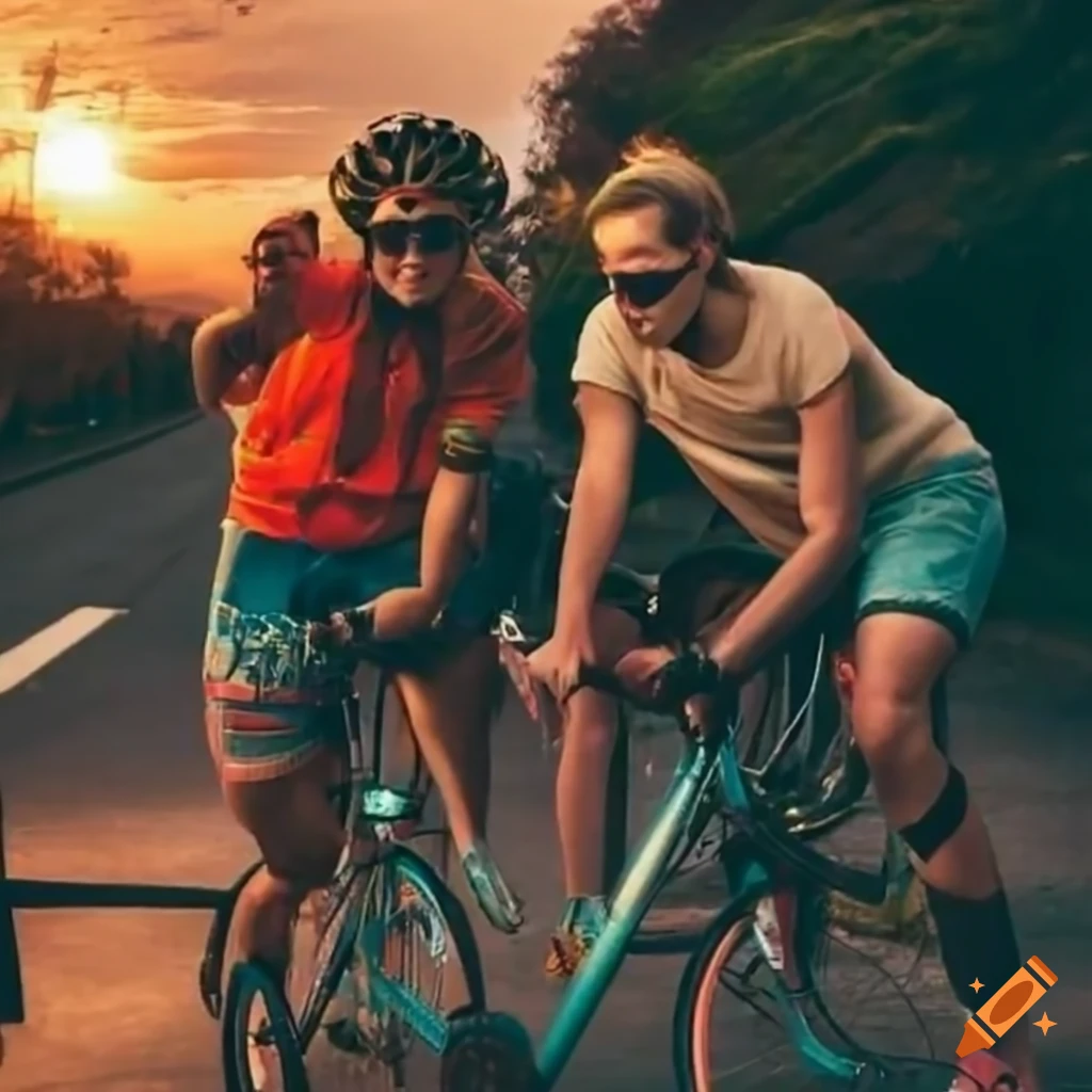 Friends enjoying a bike ride together on Craiyon