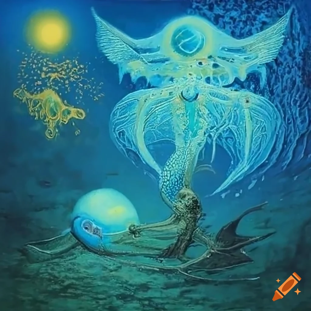 Zdzislaw Beksinski painting of deep sea bioluminescence with dark ...