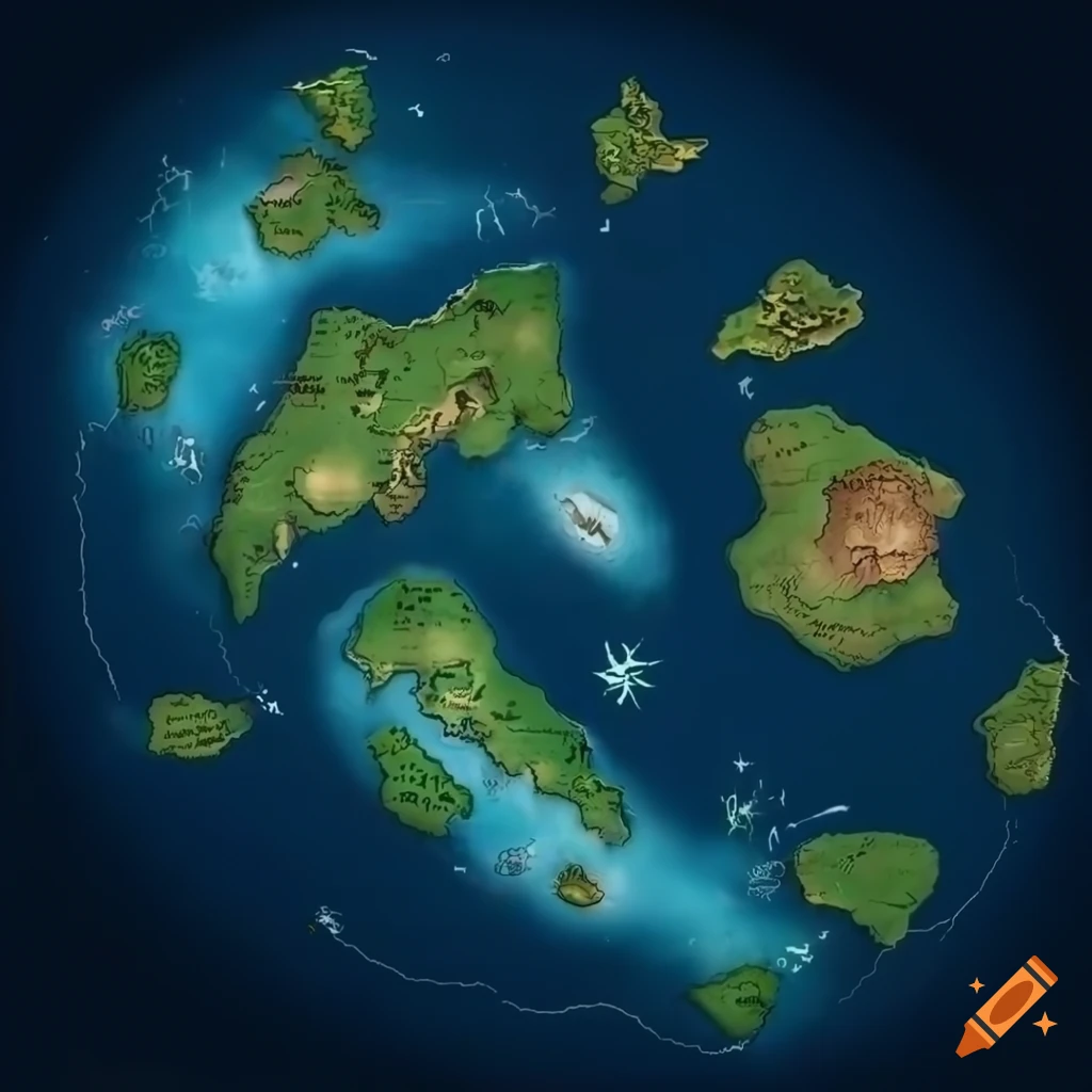 Detailed fantastical map of a DnD world with continents and islands on ...