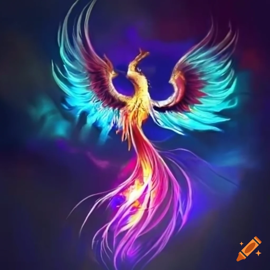 Vanishing mythical phoenix with glowing feathers symbolizing rebirth on ...