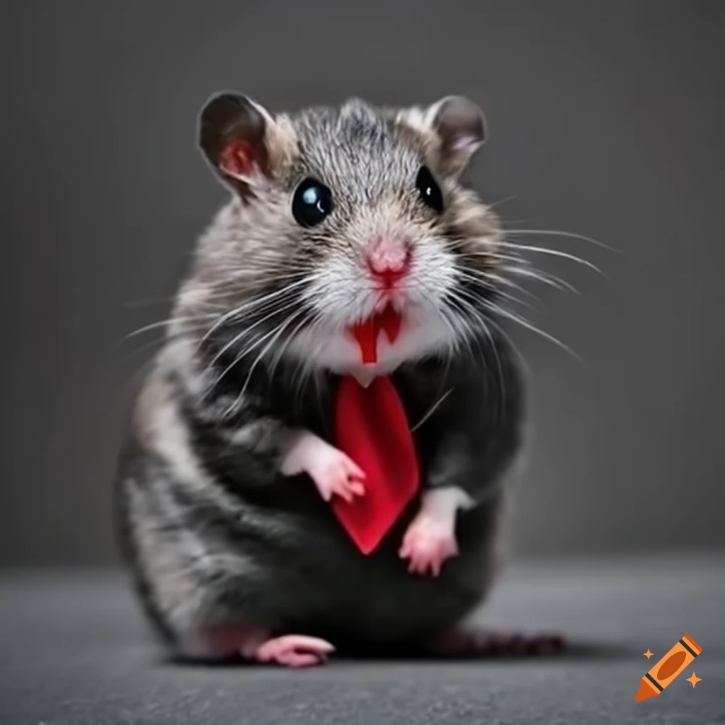 Cool hamster in a black suit with a blood-red tie striking a pose on ...