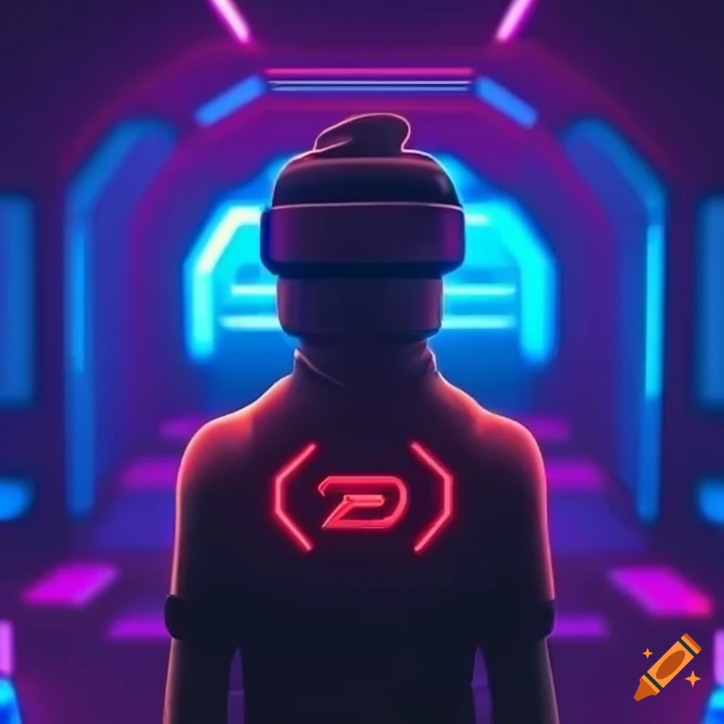 Sleek modern logo with a digital ninja in a futuristic dojo, neon ...