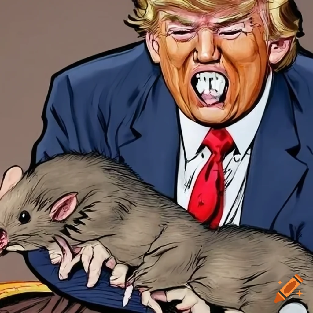 Donald Trump screaming in bed with rats swarming over him in comic book style on Craiyon