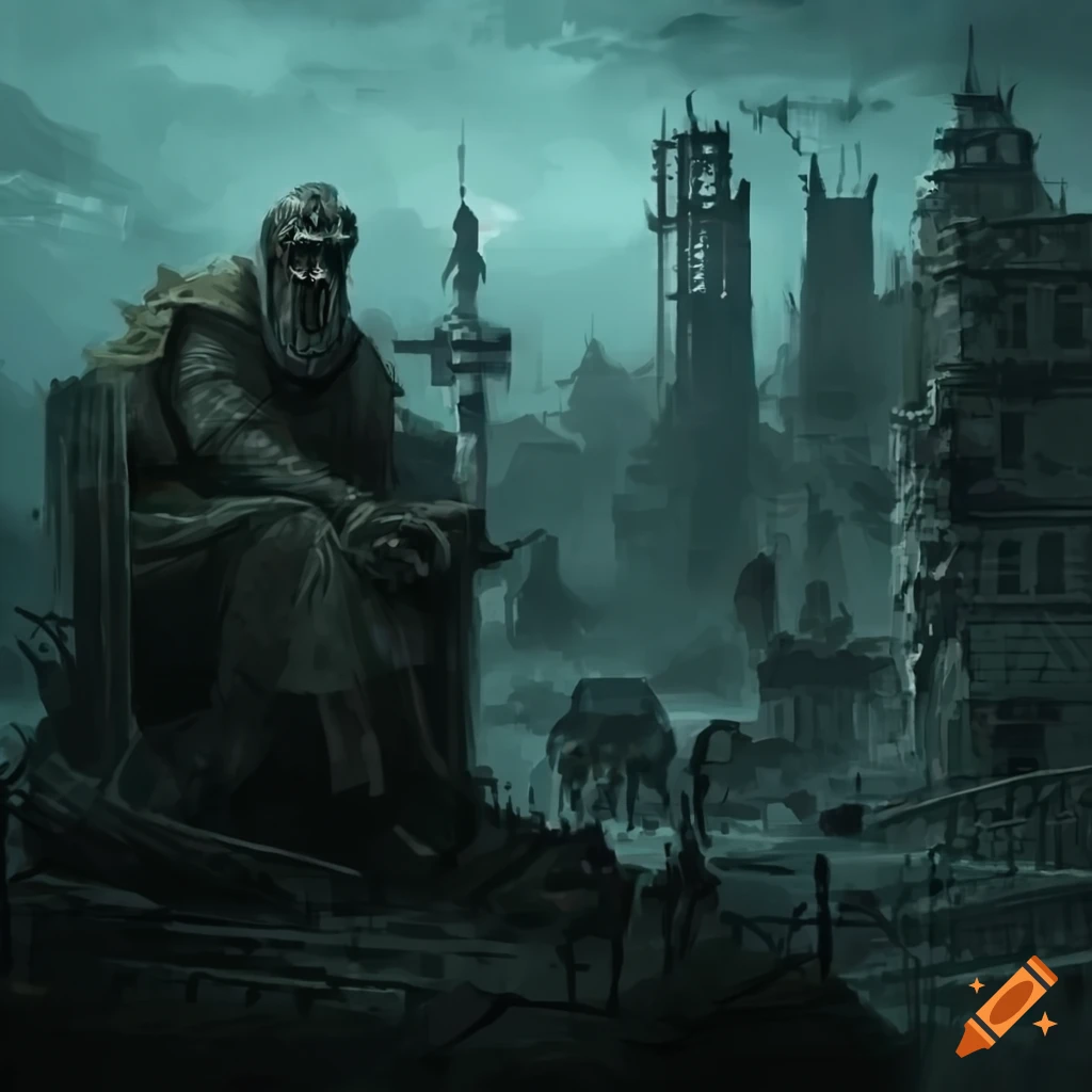 Post-apocalyptic Greek grimdark city landscape on Craiyon