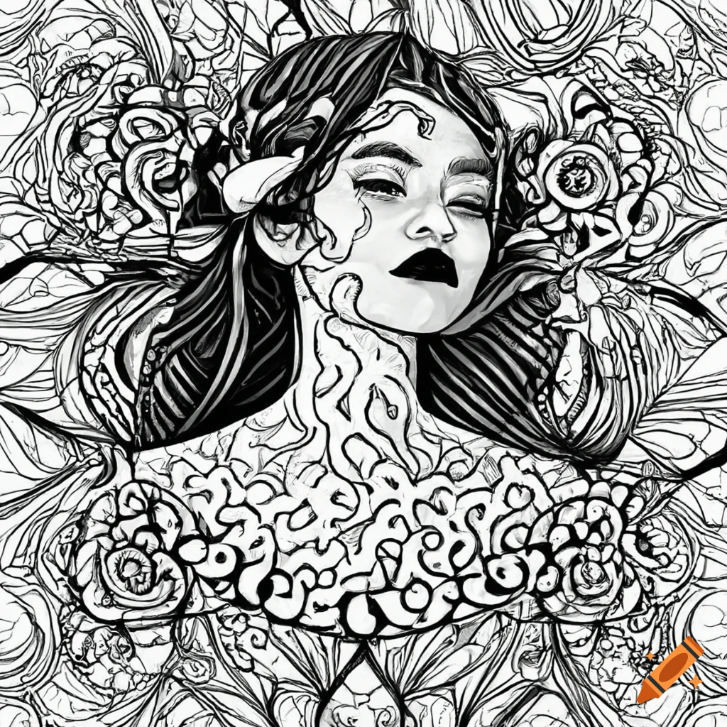 Black and white coloring page of a woman on Craiyon